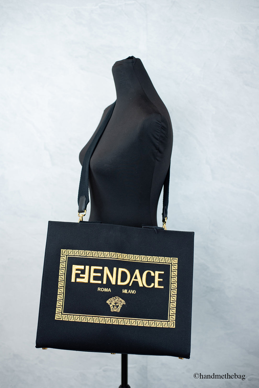 Fendi X Versace Fendace Medium Black Canvas Shopper Tote – handmethebag.com