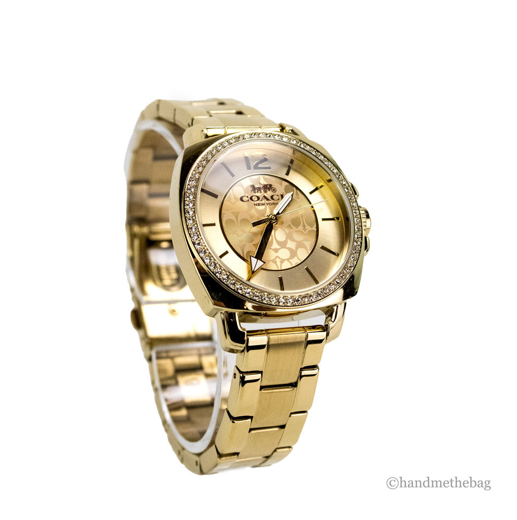 Coach Boyfriend Crystal Bezel Yellow Gold Toned Wrist Watch ...